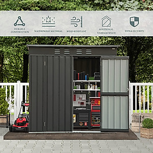 Domi Backyard Storage Shed 6.27' x 4.51' with Sloping Roof Galvanized Steel Frame Outdoor Garden Shed Metal Utility Tool Storage Room with Latches and Lockable Door for Balcony (Dark Gray)