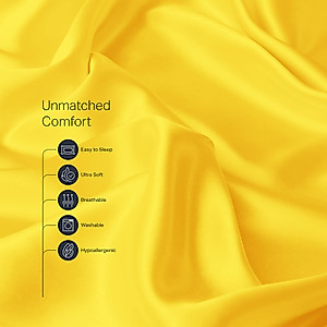 Ahmedani Linen Yellow Satin Pillowcase for Hair and Skin, 100% Satin Pillowcase Standard Set of 2 with Envelope Closure Lemon Chrome 20x26 inches