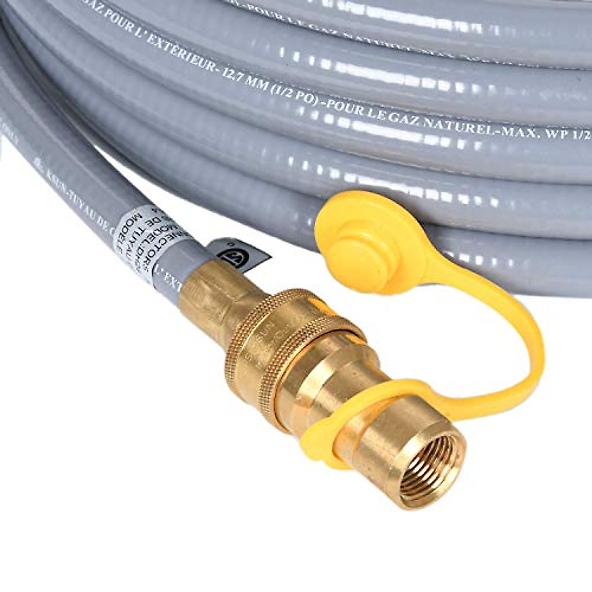 GasSaf 24 Feet 1/2" ID Natural Gas Hose with Quick Connect/Disconnect Hose Assembly with 3/8" Female Flare by 1/2" Male Flare Adapter for NG/LPG Appliance