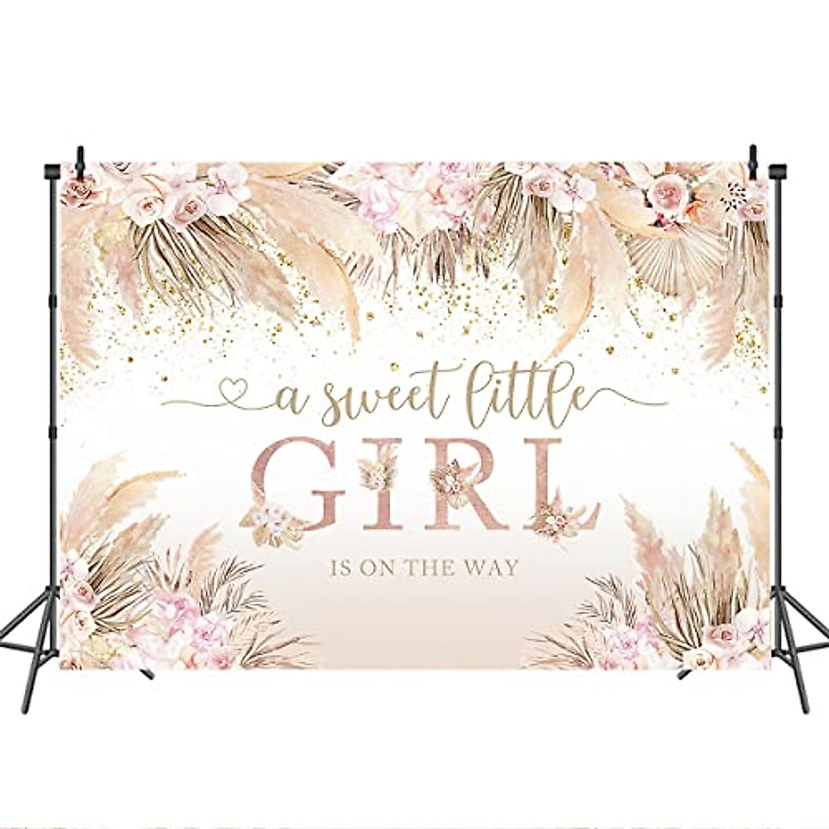 Mocsicka Boho Hello Baby Backdrop Boho Chic Pink Flowers Baby Shower Background Vinyl A Sweet Little Girl is on The Way Party Cake Table Decorations Photo Booth (7x5ft)