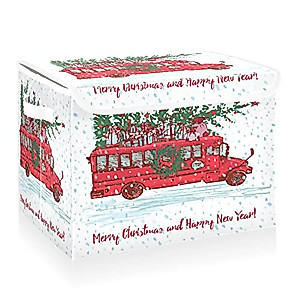 CaTaKu Christmas Red Bus Storage Bins with Lids and Handles, Fabric Large Storage Container Cube Basket with Lid Decorative Storage Boxes for Organizing Clothes