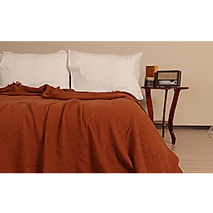 Püskül - Softest 100% Turkish Organic Cotton Muslin Blanket for Adults - 95x102 inch - 1 Piece (Tobacco)
