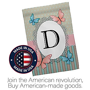 Breeze Decor D Initial Garden Flag Set Wall Hanger Monogram Friends Bugs & Frogs Butterfly Ladybugs Dragonfly Bee Springtime Insect Natural Wildlife House Yard Gift Double-Sided, Made in USA