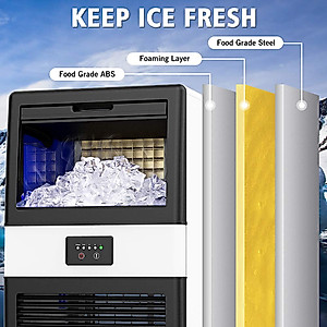 LifePlus Commercial Ice Maker Machine Under Counter Produce 70LBS of Ice in 24 Hrs with 10LBS Ice Bin Capacity Freestanding Automatic Ice Cube Maker Perfect for Bars Coffee Shops Home Office