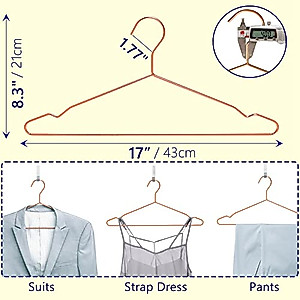 Amber Home 17" Rose Gold Strong Metal Hanger 30 Pack, Copper Clothes Hangers, Heavy Duty Coat Hangers, Standard Suit Hangers for Jacket, Shirt, Dress (Copper, 30)