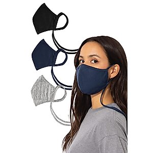 Sub_Urban RIOT Adjustable Ear Loops Pack of 3 Soft Fabric Face Masks with Convenient Neck Strap and Air Filter Pocket, Made in USA, Mixed Colors