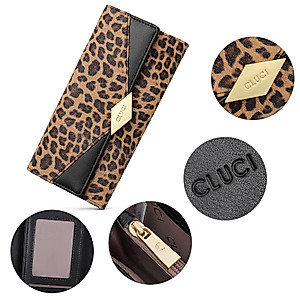 CLUCI Women Wallet Soft Leather Designer Trifold Multi Card Organizer Lady Clutch Leopard Pattern