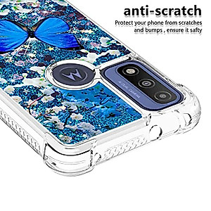 CAIYUNL for Moto G Pure Case with Glass Screen Protector,Moto G Power 2022 Case Glitter Bling Floating Liquid Cute Women Girls Soft TPU Phone Case Cover for Motorola G Pure/G Power 2022-Blue Butterfly