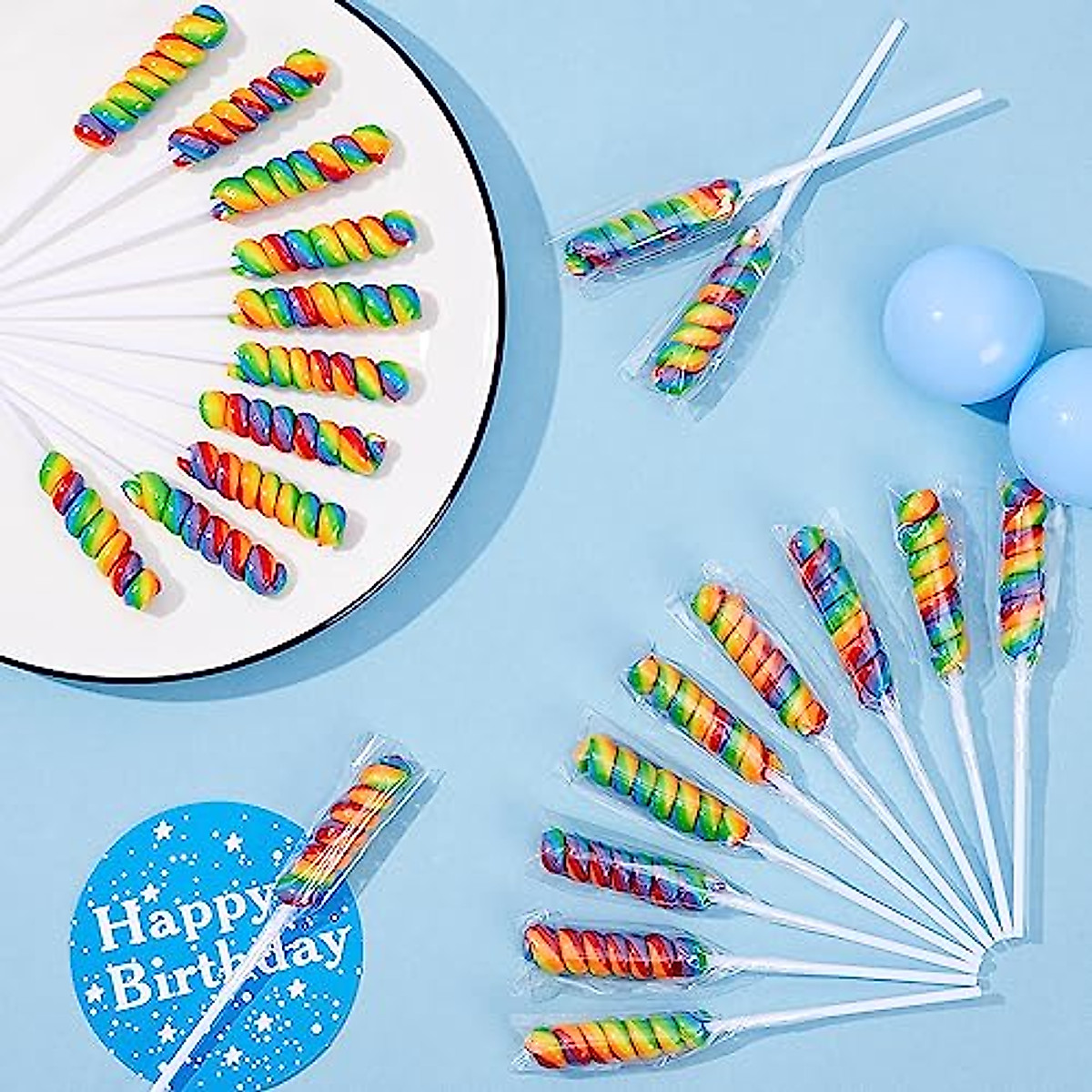Twisty Lollipop, Rainbow Twist Lollipops Individually Wrapped Bulk, Kid's Lollipops Candy for Birthday, 12g Mixed Fruit Flavor 30 Pack