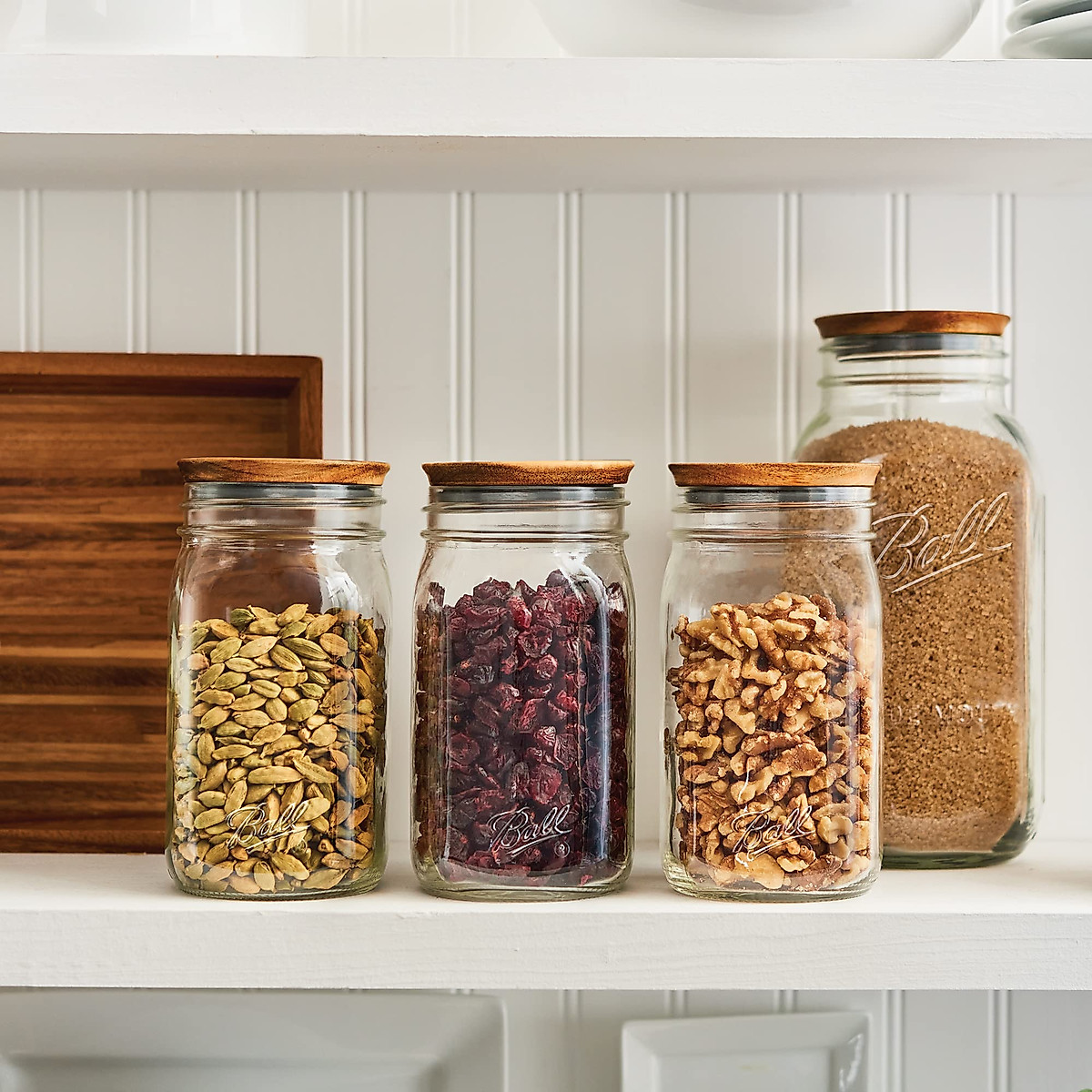 Ball Jar Wooden Storage Lids, 5-Pack, wide, Brown