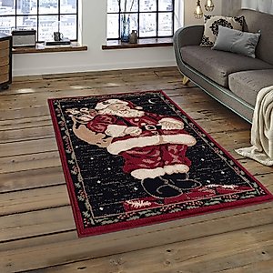Champion Rugs. Santa Clause Winter Holiday Christmas Xmas Area Rug (3’ X 5’)
