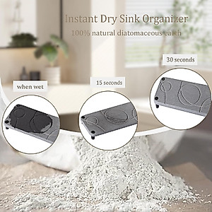 Instant Dry Sink Caddy Kitchen Sponge Holder Diatomaceous Earth Stone Drying Mat Bathroom Countertop Organizer Soap Dispenser Tray for Counter, Sink, Vanity, Small, Foam, Grey