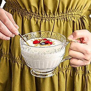 AVLA 4 Pack Glass Coffee Mugs, 16 OZ Clear Tea Cups with Handle and Spoons, Crystal Drinking Glassware for Latte, Cappuccino, Americano, Juice, Hot Beverage, Water, Dishwasher & Microwave Safe