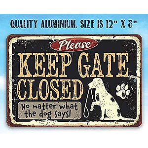 Dog Decor - Keep Gate Closed Dog - Metal Dog Signs for Home Decor - Use Indoor/Outdoor - Dog Sayings Funny Signs - Dog Mom Gifts for Women, Dog Home Decor Dog Lovers Gifts for Women