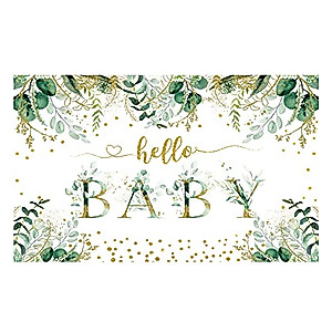 Allenjoy Greenery Hello Baby Theme Backdrop for Jungle Safari Woodland Birthday Decor Gender Neutral Welcome Oh Sweet Baby Boy Girl Party Supplies Decorations Banner