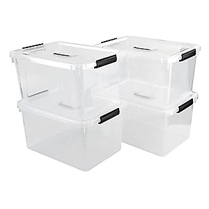 Zopnny 4-Pack 18 L Plastic Storage Box Container, Clear Latch Bin with Handle and Lid