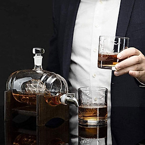Decanter Whiskey Decanter Wine Decanter Decanters Sailing Ship Stainless Steel Spigot Liquor Dispenser Wooden Stand With Faucet Wine For Tequila Bourbon Rum Alcohol Related Gifts For Dad 1000ML Whiske