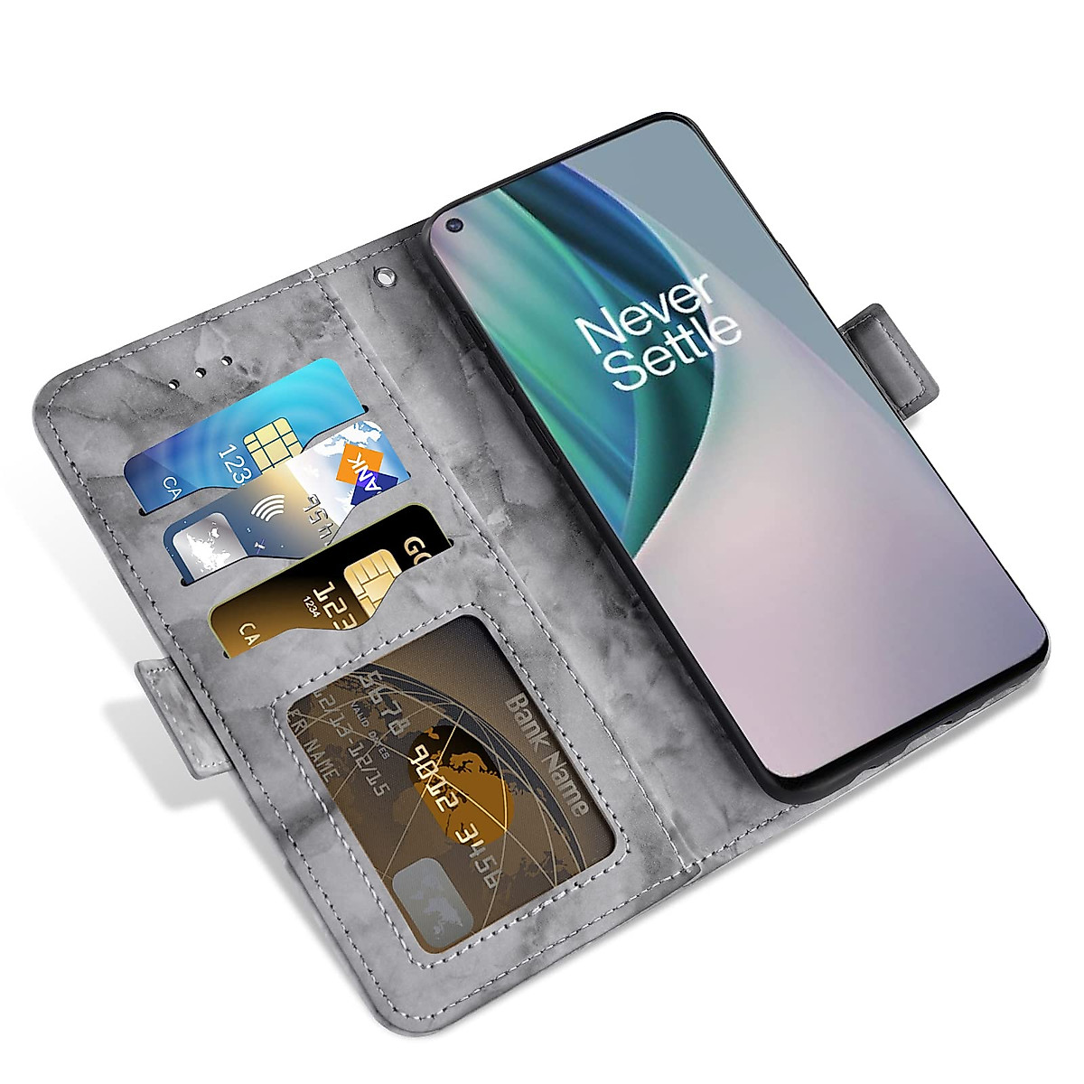 Asuwish Phone Case for OnePlus Nord N10 5G with Tempered Glass Screen Protector and Marble Wallet Cover Flip Card Holder Slot Stand Cell One Plus N 10 G5 1 Plus 10N 1plus One+ 1+ N105G Women Men Black