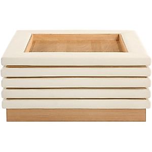 Meridian Furniture 210Cream-CT Rory Collection Modern | Contemporary Upholstered Coffee Table, Soft Cream Vegan Leather, Natural Finish Oak Veneer, Deep Channel Tufting, 39" W x 39" D x 16" H, Cream