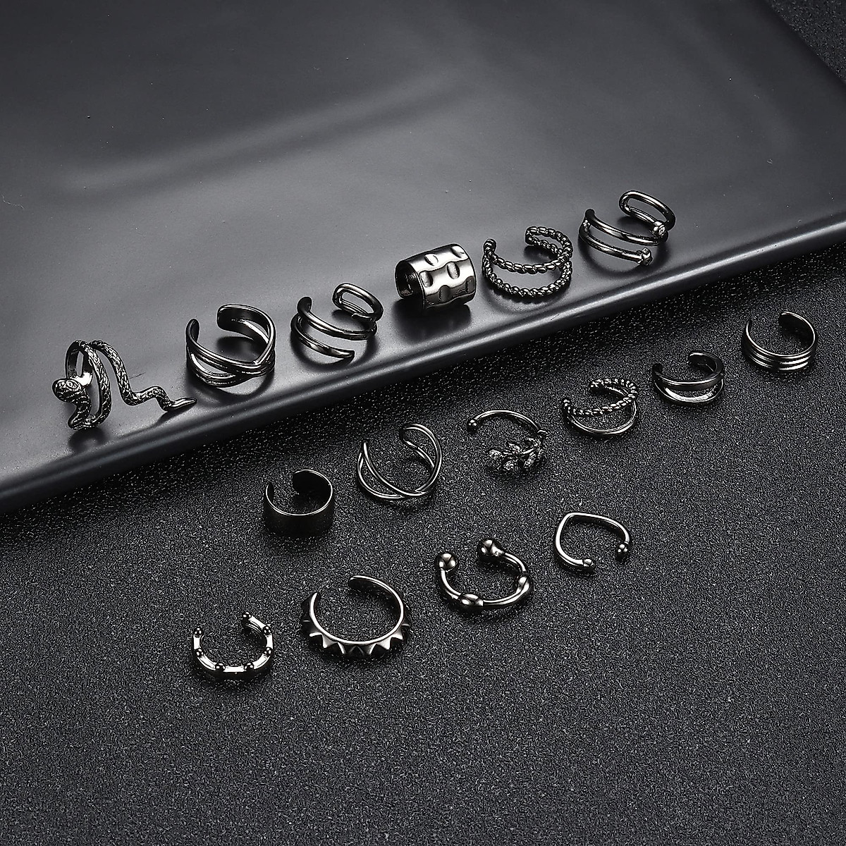 Sanfenly 16Pcs Cuff Earrings for Women Men Non Piercing Ear Cuff Adjustable Fake Earrings Clip On Cartilage Helix Wrap Earrings Set