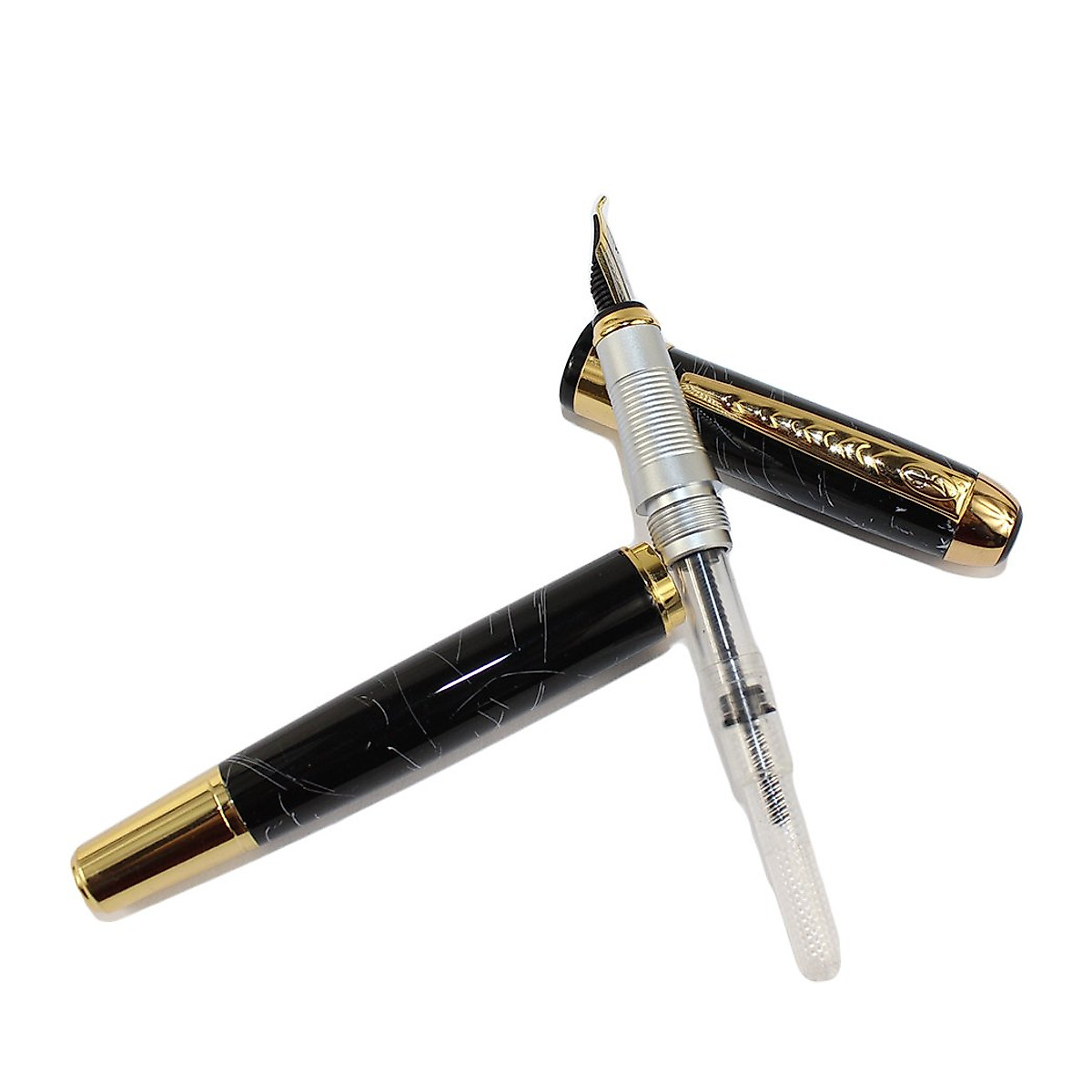 Gullor Luxury Jinhao 250 Balck with White Stripe Art Nib Fountain Pen with Golden Clip - Bent nib