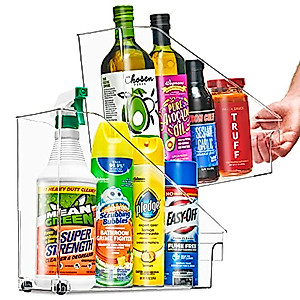 Sorbus Roll Out Bottle Organization Bins - Pantry Under Sink Organizer with Wheels & Handles, Clear Plastic Organizing Containers for Bottles & Cleaning Supplies - Kitchen Cabinet Laundry Room Storage