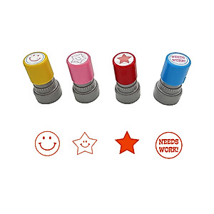 Pack of 4 Sorted Teacher Stamp BOYIDEW Self-Inking Rubber Stamps Pre-Inked Review Photosensitive Star Stamps for Teachers Education Grading