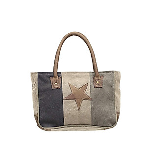 Myra Bags Star On Upcycled Canvas Hand Bag S-1047, Brown, Size One_Size