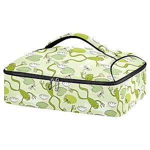 Kcldeci Insulated Thermal Food Carrier Insulated Casserole Carrier for Hot or Cold Food,Frogs and Dragonflies Insulated Tote Bag for Potluck Cookouts Parties Picnic,Lasagna Lugger