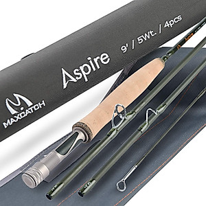 M MAXIMUMCATCH Aspire - Fly Fishing Rod 40T Carbon Fiber, Anodized Reel Seat, 9FT 4-Piece, 5/6/8 wt (9' 5wt)