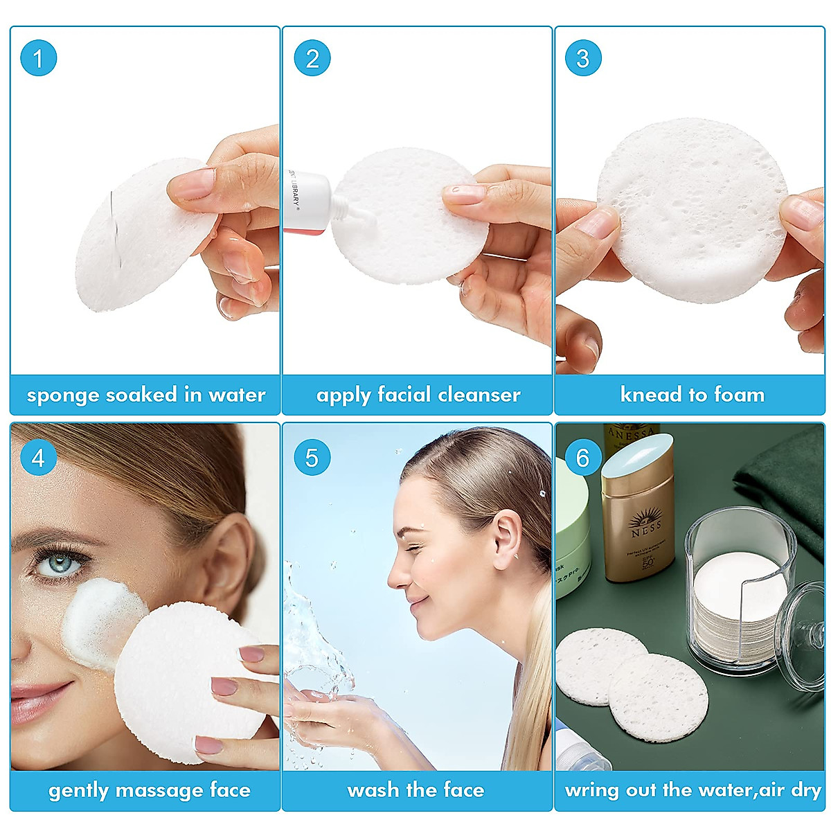 50 Pcs Compressed Facial Sponges Facial Makeup Sponge Natural Cosmetic Spa Sponges for Women Cleansing, Exfoliating Mask, Makeup Removal, Dead Skin, and Dirt, Travel Essentials(White)