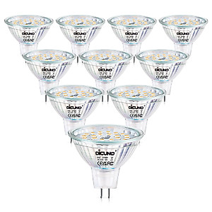 DiCUNO MR16 LED Bulbs Dimmable 50W Halogen Replacement 2700K Warm White, GU5.3 Bi-Pin Base Glass Cover 120 Degree Beam Angle 12V 5W 500 Lumens, Landscape Spotlight Track Recessed Lighting, 10 Packs