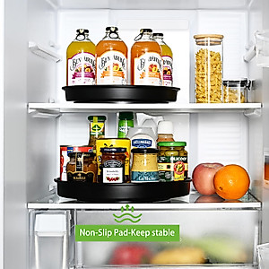 Amolliar 10" 2 Pack Lazy Susan, Non-Skid Rotating Metal Turntable Organizer for Cabinet, Kitchen, Fridge, Pantry Storage, Vanity, Bathroom, Spice Rack for Condiment Organizer, Farmhouse Decor, Black