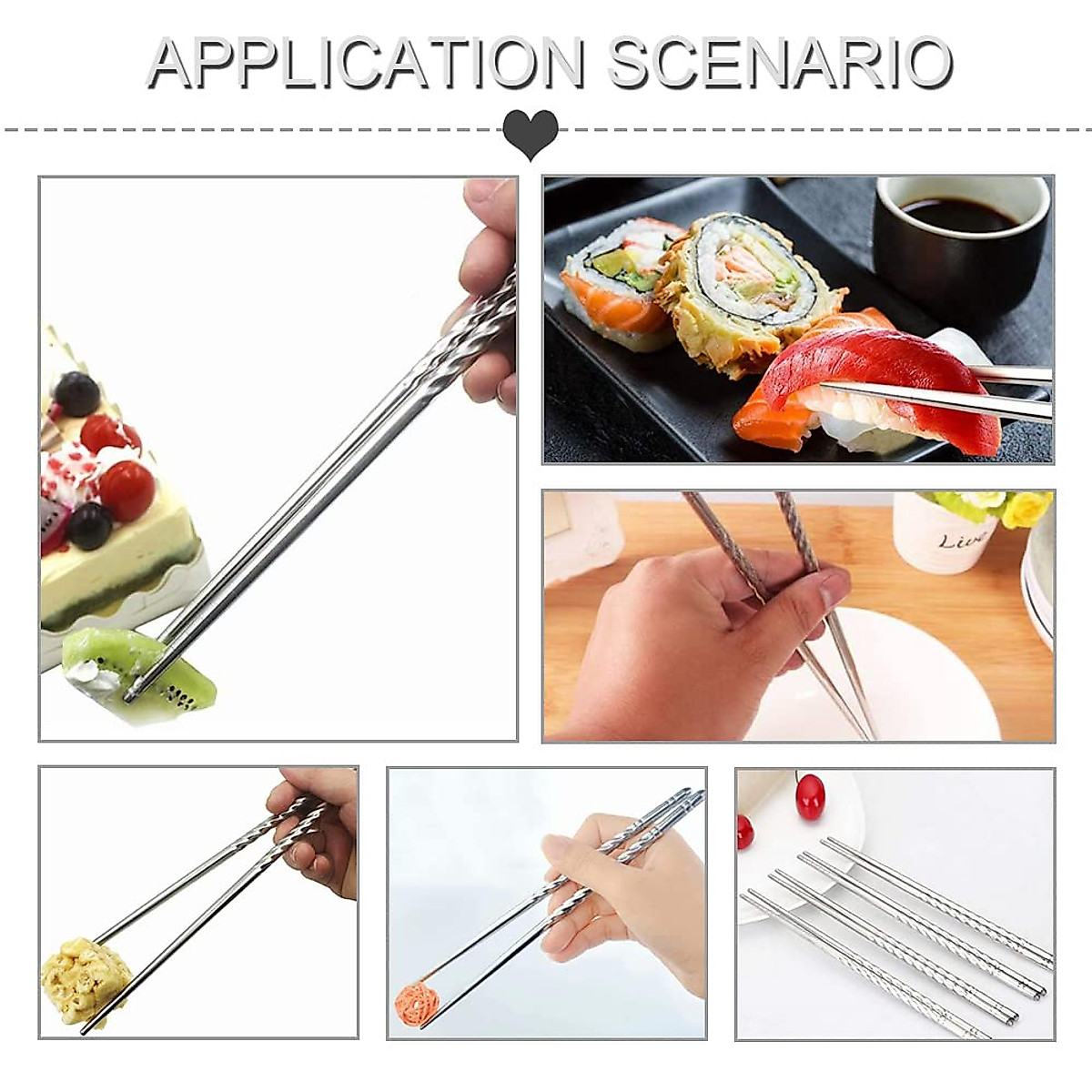 8 Pairs Reusable Chopsticks Stainless Steel Metal Chop Sticks Finger Multipack Threaded Japanese Chinese Korean Chopstick Dishwasher-Safe