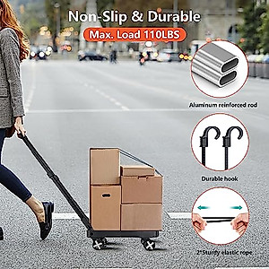 LIDTOP Folding Hand Truck Dolly, Foldable Dolly Cart for Moving, Lightweight Portable Luggage Cart with Rotate Wheels, Utility Cart Adjustable Handle, Collapsible for Travel Shopping Airport Office