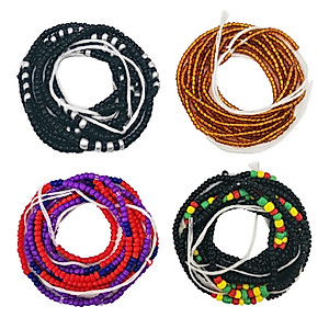 Teniinet 4PCS Glass 50” Handmade African Waist Beads for Women Non-Stretching(Tie-on)Multicolor