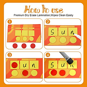 200 Pcs Set of Sound Box Mats and Chips Include 152 Pcs Chips and 48 Pcs Dry Erase Mats Phonemic Awareness Phonics Games Classroom Reading Games for Kindergarten Preschool Elementary Student Teacher