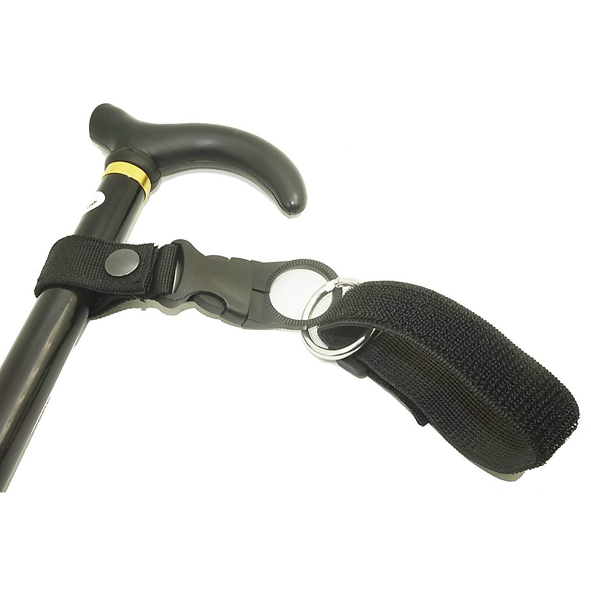 AUXPhome Easy Fit All Cane/Crutch/Walking Stick Support Clip Holder Grip Aid (Yellow) / Clip On Table Rest， and Elastic Wrist Strap (Black) / Keep Your Walking Cane Within Reach. - Universal