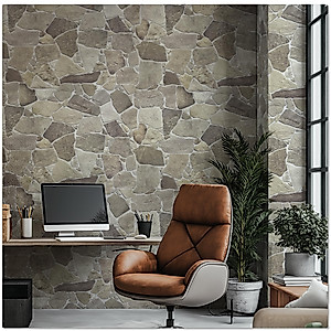 CONCORD WALLCOVERINGS ™ 5 Pack 3D Faux Brick Wall Panels, Beige Grey Wild Stone, Lightweight 38.7" x 25" (98.3 cm x 63.5 cm) PVC Sheets, Decorative Tiles for Living Room, Kitchen - Covers 33.59 Sq Ft