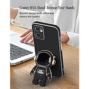 Jancyu for Oppo Find X5 Lite Case Silicone with Astronaut Kickstand, Shockproof Phone Case for Oppo Reno 7 5G with Cute Loopy Cover for Women with Design (Black)