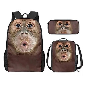 PinUp Angel Brown Monkey Cute Print Backpack Simple Multifunction Backpacks for Leisure and Entertainment Casual Travel Daypack With Lunch Bag Pencil Case