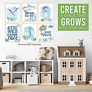 6 Reversible 8x10 Watercolor Ocean Wall Art Prints, Beach Wall Decor For Bedroom Posters For Kids, Beach Bathroom Decor Wall Art Prints, Ocean Wall Decor For Room Posters, Beach Party Decorations For Wall Prints