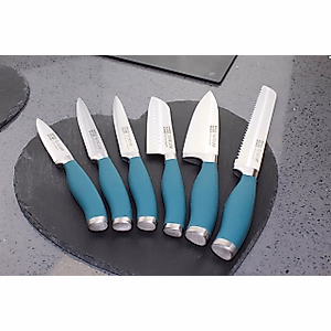 Taylors Eye Witness Syracuse Kitchen Knife 3pce Set - Paring 8cm/3.5”, Chefs 15cm/6” & Cooks All Purpose 13cm/5” Cutting Edge. Ultra Fine, Razor Sharp Blade. Soft Textured Grip Air Force Blue Handle