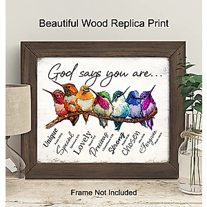 God Says You Are Hummingbirds Wall Art & Decor - Religious Scripture Encouragement Gift for Women - Psalms Bible Verses - Motivational Family Art - Inspirational Positive Quotes Christian Affirmations