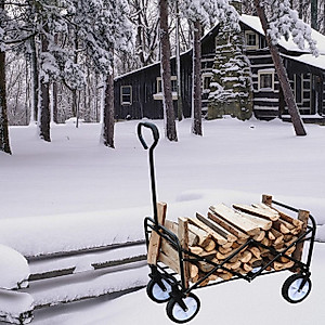 Versatile Folding Beach Wagon Cart with Wheels, Cargo Net, and Straps - Heavy Duty, Collapsible, Portable Utility Cart for Shopping, Camping, Gardening, and More (1, Blue + Steel)