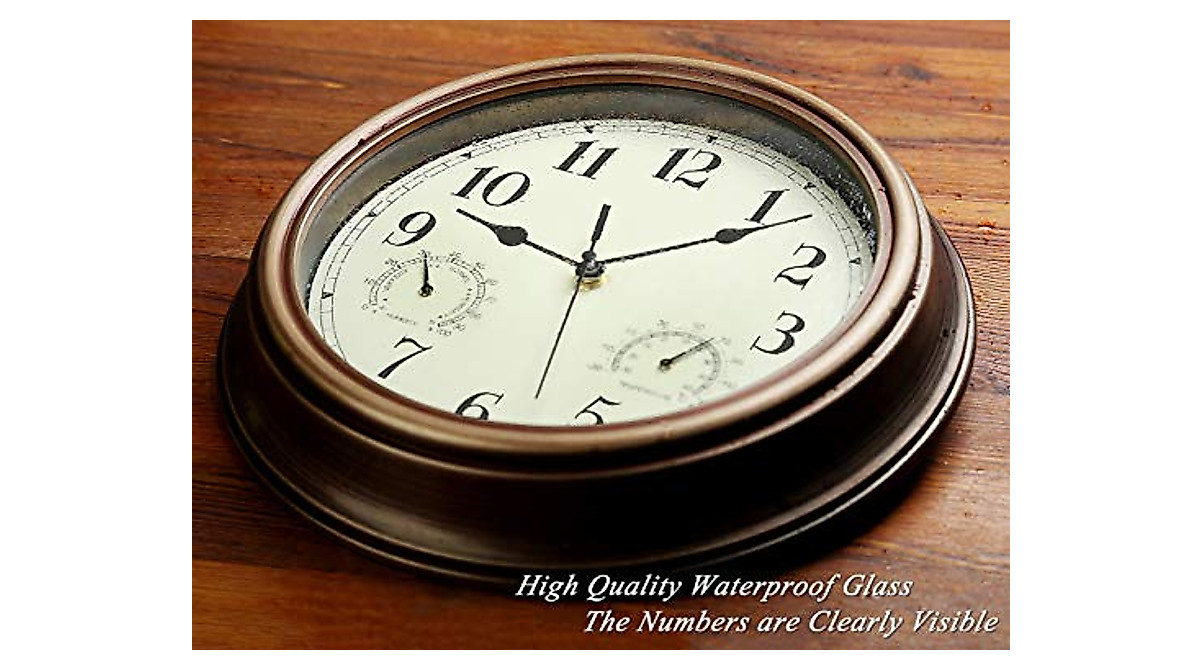 Rsobl 12" Waterproof Wall Clock with Temp & Humidity