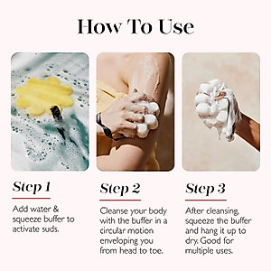 Spongelle Freesia Pear Wild Flower Buffer Body Scrubber | Bath & Shower Loofah for Women | Exfoliator with Body Wash Infused Sponge | 14+ uses