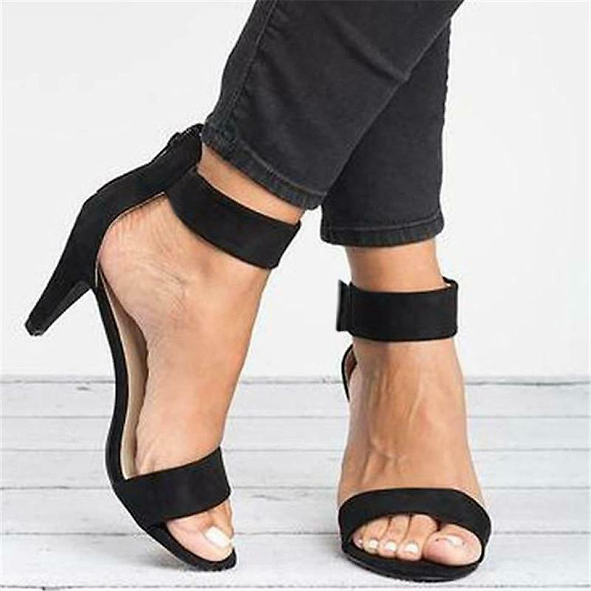 KHIIen Women’s High Stiletto Open Toe Ankle Strap Heels Dress Pump Heel Sandals Fashion Bridal Party Wedding Pump Shoes, black, 38 M EU