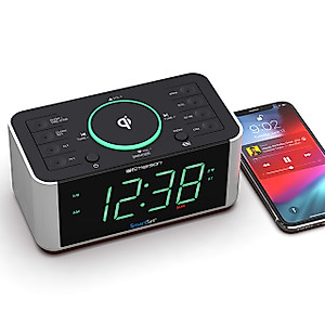 Emerson Smartset Dual Alarm Clock Radio and QI Wireless Phone Charger with Bluetooth, All Qi Compatible Phones, ER100202