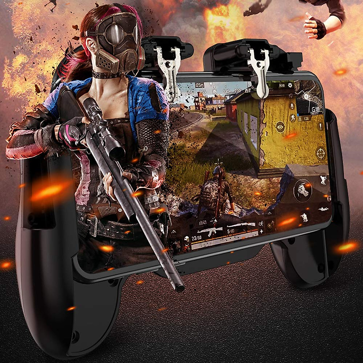 Mobile Game Controller with Cooling Fan for Fortnite PUBG,Smartphone Game L1R1 Triggers Controller Joystick Gamepad w/Aim and Fire Buttons for 4.7-6.5" Android iOS iPhone